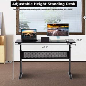 Standing Desk 48 inches Converter Computer Workstation Height Adjustable Desk Large Desktop Stand Up Desk Ergotron Laptop Sit-Stand Desk Fit Dual Monitor for Home Office,Black