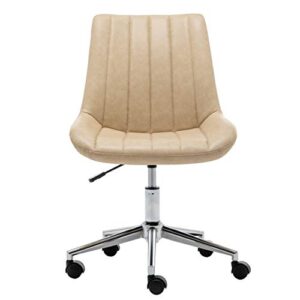 btexpert beige home office faux leather computer ergonomic task adjustable leisure chrome base swivel armless rolling wheels study desk vanity chair