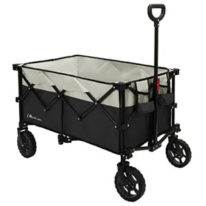 moon lence collapsible outdoor utility wagon heavy duty folding garden portable hand cart with universal wheels, adjustable handle & drink holders