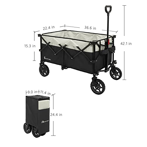 Moon Lence Collapsible Outdoor Utility Wagon Heavy Duty Folding Garden Portable Hand Cart with Universal Wheels, Adjustable Handle & Drink Holders