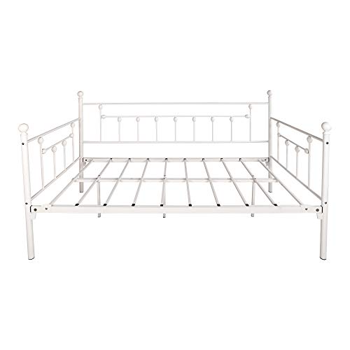 HAHRIR Metal Daybed Frame Set Premium Steel Slat Support Daybed and Roll Sofa Bed (Twin, White)