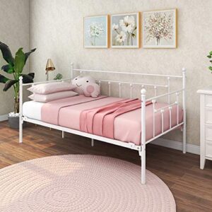 HAHRIR Metal Daybed Frame Set Premium Steel Slat Support Daybed and Roll Sofa Bed (Twin, White)