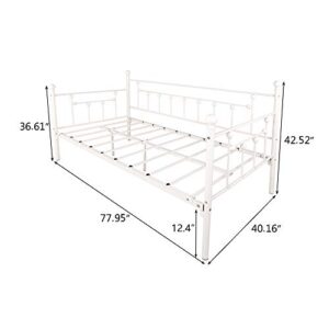 HAHRIR Metal Daybed Frame Set Premium Steel Slat Support Daybed and Roll Sofa Bed (Twin, White)