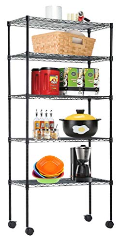 750 LBS Black 5 Tier Shelf Wire Shelving Unit - 14"x30"x60" with Wheels, NSF Wire Shelf Metal Heavy Duty Rack Height Adjustable Utility for Garage Kitchen Office Commercial Shelving Steel Layer Shelf