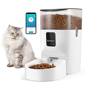 vavopaw 7l automatic cat feeder, wifi enabled smart food dispenser for cats, dogs & small pets with app control, programmable timer, voice recorder and portion control up to 10 meals per day, white