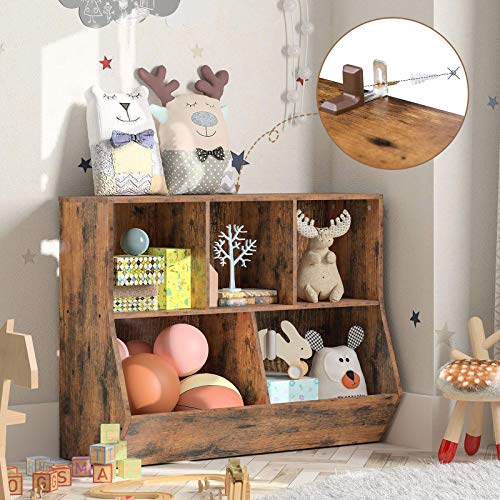 HOOBRO Kids Bookshelf, Bookcase Footboard, Toy Storage Cubby, Children's Toy Shelf, Toy Storage Cabinet, Suitable for Children's Room, Playroom, Hallway, Kindergarten, School, Rustic Brown BF32CW01