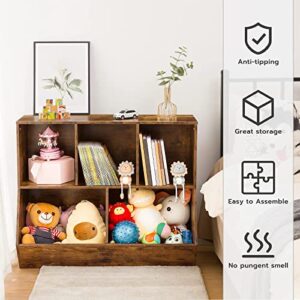 HOOBRO Kids Bookshelf, Bookcase Footboard, Toy Storage Cubby, Children's Toy Shelf, Toy Storage Cabinet, Suitable for Children's Room, Playroom, Hallway, Kindergarten, School, Rustic Brown BF32CW01