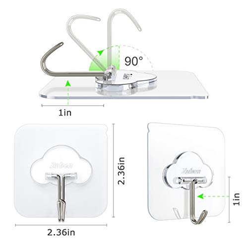 Znben Wall Hooks Adhesive Hooks Heavy Duty 13lb(Max), Sticky Hooks for Hanging Transparent Utility Hooks Wall Hooks for Kitchen Bathroom Office Shower Window 10 Pack