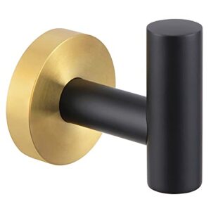 aplusee robe towel hook matte black and gold, 304 stainless steel single prong coat hook bathroom kitchen garage home storage round utility hanger