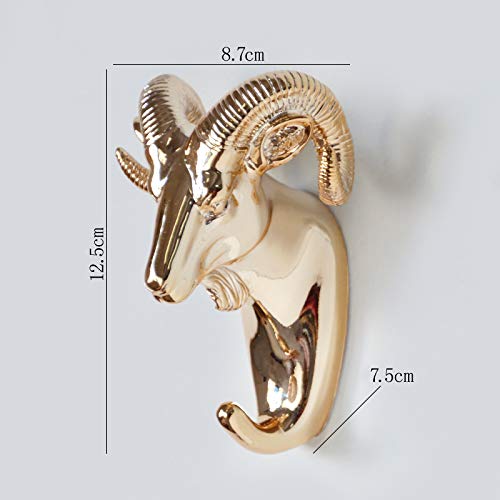 Animal Head Key Hooks Decorative for Wall Creative Resin Hook Hanger (Pack 6) Animal Shaped Coat Hat Hook Wall Hanging Wall Hook Decorative Gift (Electroplated Gold)