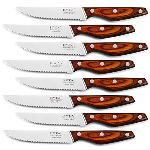 JXWING Professional 8-Piece German High Carbon Stainless Steel Steak Knife Set, Premium Full Tang Steak Knives with Pakkawood Handle