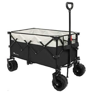 moon lence collapsible outdoor utility wagon heavy duty folding garden portable hand cart with all-terrain beach wagon ，big wheels, adjustable handle & drink holders