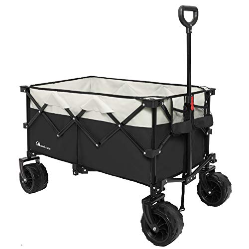 Moon Lence Collapsible Outdoor Utility Wagon Heavy Duty Folding Garden Portable Hand Cart with All-Terrain Beach Wagon ，Big Wheels, Adjustable Handle & Drink Holders