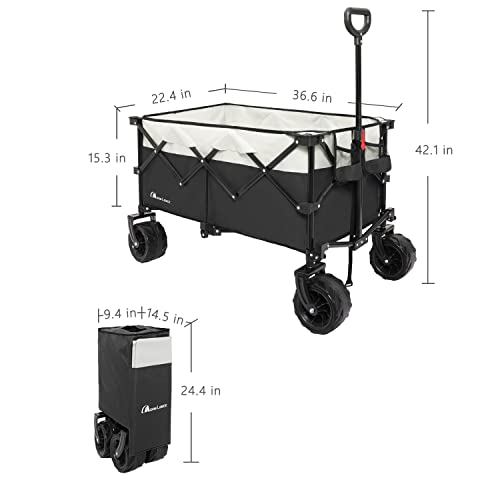 Moon Lence Collapsible Outdoor Utility Wagon Heavy Duty Folding Garden Portable Hand Cart with All-Terrain Beach Wagon ，Big Wheels, Adjustable Handle & Drink Holders