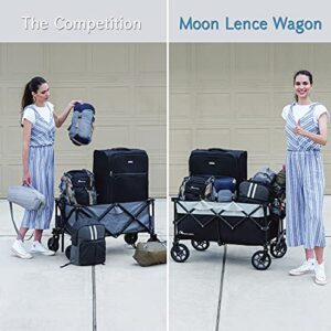 Moon Lence Collapsible Outdoor Utility Wagon Heavy Duty Folding Garden Portable Hand Cart with All-Terrain Beach Wagon ，Big Wheels, Adjustable Handle & Drink Holders