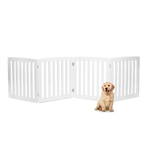 epetlover extra wide dog gate 24 inch high freestanding indoor pet door for house doorways stairs halls, foldable wood outdoor safety fence 4 panels, white