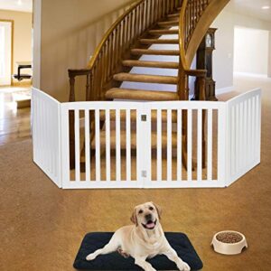 Epetlover Extra Wide Dog Gate 24 Inch High Freestanding Indoor Pet Door for House Doorways Stairs Halls, Foldable Wood Outdoor Safety Fence 4 Panels, White