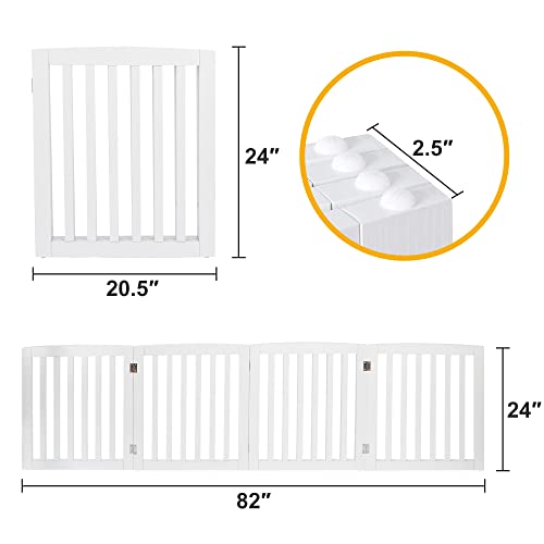 Epetlover Extra Wide Dog Gate 24 Inch High Freestanding Indoor Pet Door for House Doorways Stairs Halls, Foldable Wood Outdoor Safety Fence 4 Panels, White