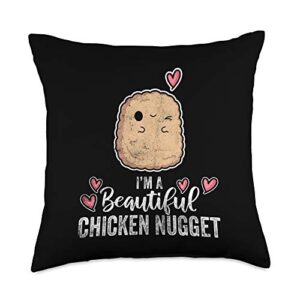 funny chicken nugget apparel & co. i'm a beautiful chicken nuggets womens youth kids throw pillow, 18x18, multicolor