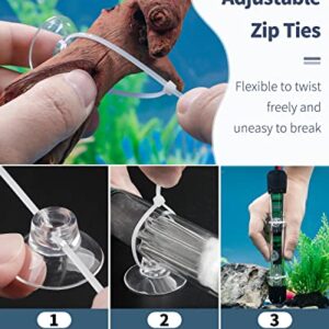 Pawfly 20 Pack Aquarium Suction Cups with Clips and Adjustable Zip Ties Cables Fish Tank Tools for Binding Moss Holding Airline Tubing Decorations Shrimp Nests and Reptile Hammocks