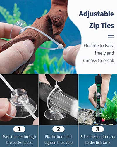 Pawfly 20 Pack Aquarium Suction Cups with Clips and Adjustable Zip Ties Cables Fish Tank Tools for Binding Moss Holding Airline Tubing Decorations Shrimp Nests and Reptile Hammocks