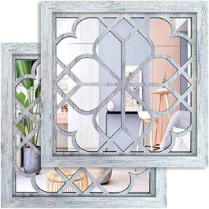 wocred 2 pcs square  wall mirror,gorgeous rustic farmhouse accent mirror,rustic white color entry mirror for bathroom renovation,bedrooms,living rooms and more(12”x12”)