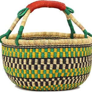 Fair Trade Ghana Bolga African Large Market Basket 16-17.5" Across, 92616