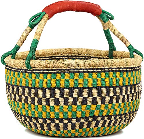 Fair Trade Ghana Bolga African Large Market Basket 16-17.5" Across, 92616