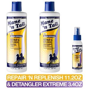 Mane ’n Tail Sulfate Free Repair ’n Replenish Gentle Cleaning And Replenishing System (11.2 Oz Each) with Extreme Detangler 3.4 Ounce