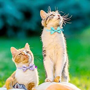 IDOLPET 4PCS Cat Collar Small Floral Cat Collar Safety Quick Release with Bell Cat Collar Adjustable Cat Collar with Bowtie for Cat Pup Kitty