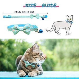 IDOLPET 4PCS Cat Collar Small Floral Cat Collar Safety Quick Release with Bell Cat Collar Adjustable Cat Collar with Bowtie for Cat Pup Kitty