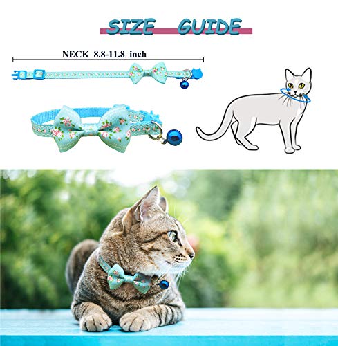 IDOLPET 4PCS Cat Collar Small Floral Cat Collar Safety Quick Release with Bell Cat Collar Adjustable Cat Collar with Bowtie for Cat Pup Kitty