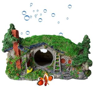 kathson large aquarium decoration hobbit house cave, 10.6 * 7 * 5.9 inches resin fish hideout betta hiding reptile hole shelter snake tank fish tank ornament rockery landscaping