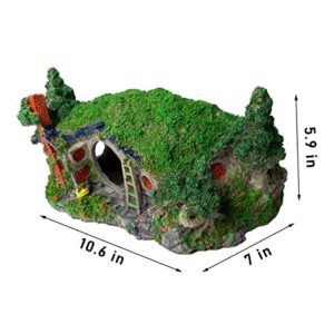 kathson Large Aquarium Decoration Hobbit House Cave, 10.6 * 7 * 5.9 inches Resin Fish Hideout Betta Hiding Reptile Hole Shelter Snake Tank Fish Tank Ornament Rockery Landscaping