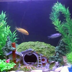 kathson Large Aquarium Decoration Hobbit House Cave, 10.6 * 7 * 5.9 inches Resin Fish Hideout Betta Hiding Reptile Hole Shelter Snake Tank Fish Tank Ornament Rockery Landscaping