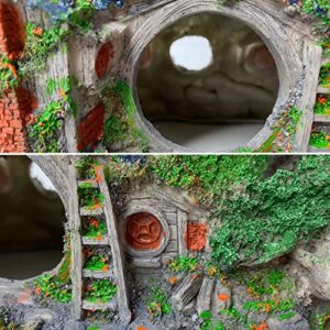 kathson Large Aquarium Decoration Hobbit House Cave, 10.6 * 7 * 5.9 inches Resin Fish Hideout Betta Hiding Reptile Hole Shelter Snake Tank Fish Tank Ornament Rockery Landscaping