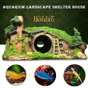 kathson Large Aquarium Decoration Hobbit House Cave, 10.6 * 7 * 5.9 inches Resin Fish Hideout Betta Hiding Reptile Hole Shelter Snake Tank Fish Tank Ornament Rockery Landscaping