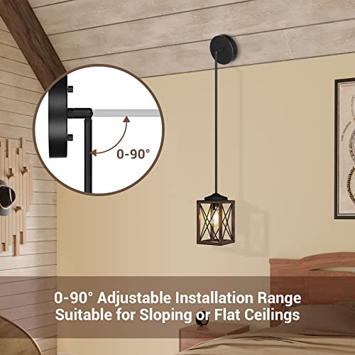 DEWENWILS 2 Pack Farmhouse Pendant Light, Metal Hanging Light Fixture with Wooden Grain Finish, 48 Inch Adjustable Pipes for Flat and Slop Ceiling, Kitchen Island, Bedroom, Dining Hall, ETL Listed