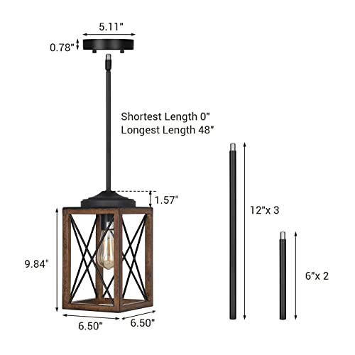 DEWENWILS 2 Pack Farmhouse Pendant Light, Metal Hanging Light Fixture with Wooden Grain Finish, 48 Inch Adjustable Pipes for Flat and Slop Ceiling, Kitchen Island, Bedroom, Dining Hall, ETL Listed