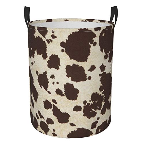 KUOAICY Cow Print Circular protable Storage Bin Organizer Round Basket for Laundry Hamper with Handles Bedroom Clothes Medium