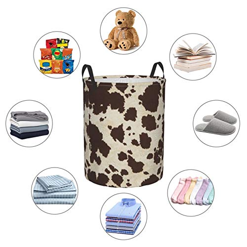 KUOAICY Cow Print Circular protable Storage Bin Organizer Round Basket for Laundry Hamper with Handles Bedroom Clothes Medium