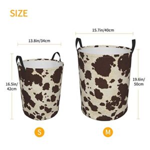 KUOAICY Cow Print Circular protable Storage Bin Organizer Round Basket for Laundry Hamper with Handles Bedroom Clothes Medium