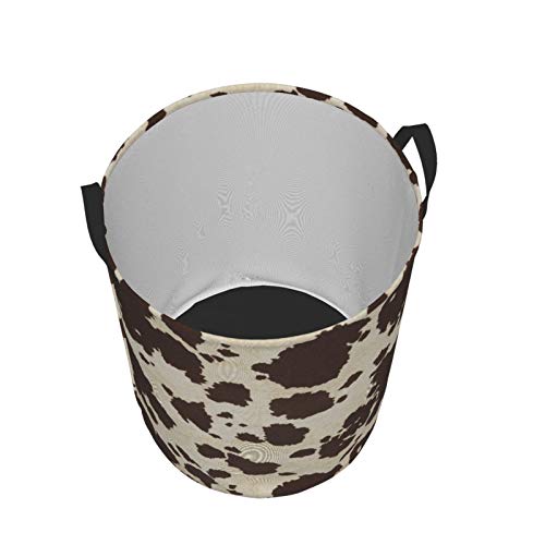 KUOAICY Cow Print Circular protable Storage Bin Organizer Round Basket for Laundry Hamper with Handles Bedroom Clothes Medium