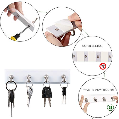 4 Pieces Key Rail 4-Hook Key Organizer Hook Rail Self-Adhesive Key Rack for Hanging Keys Towels (White)