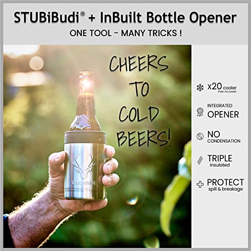 STUBiBudi Beer Can Cooler 12 oz Beer Bottle Insulator Beer Bottle Opener, 3 in 1 Universal Can Coozie Insulated Coozie for Cans and Bottles 4 in 1 Can Holder Beer Gifts Men Dad Birthday - Steel