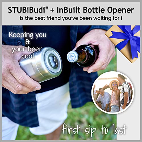 STUBiBudi Beer Can Cooler 12 oz Beer Bottle Insulator Beer Bottle Opener, 3 in 1 Universal Can Coozie Insulated Coozie for Cans and Bottles 4 in 1 Can Holder Beer Gifts Men Dad Birthday - Steel