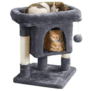 yaheetech 23.5in cat tree tower, cat condo with sisal-covered scratching posts, cat house activity center furniture for kittens, cats and pets - dark gray