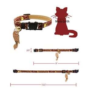 ICICECREAM 2 PACK Breakaway Cat Collar with Bells & Koinobori Japanese Cat Collar Soft Adjustable Cotton & Leather Kitten Collars for Girl Boy Male Female Cats Kitten