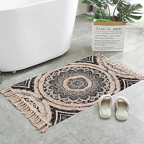 Ailsan Boho Bathroom Rugs 2' x 3', Cotton Tufted Mandala Rug Machine Washable Farmhouse Rug Hand-Woven Small Area Rug with Tassels, Soft Indoor Floor Mats for Entryway Kitchen Bedroom