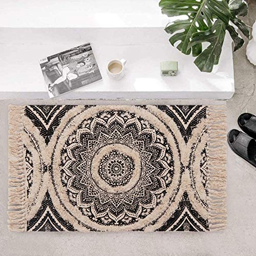 Ailsan Boho Bathroom Rugs 2' x 3', Cotton Tufted Mandala Rug Machine Washable Farmhouse Rug Hand-Woven Small Area Rug with Tassels, Soft Indoor Floor Mats for Entryway Kitchen Bedroom